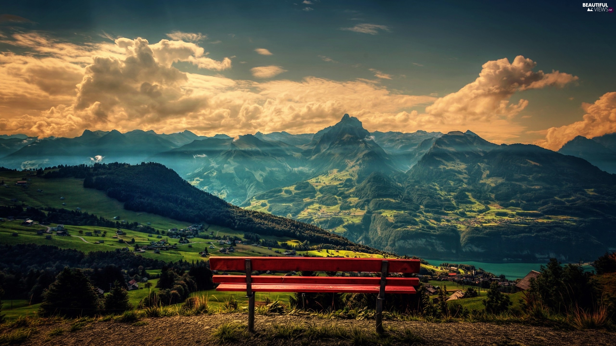 Bench, clouds, landscape, Bench, Mountains - Beautiful views wallpapers ...